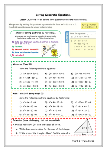 Gcse Maths Quadratics Complete Unit Pack Teaching Resources