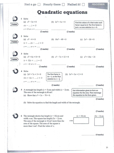Gcse Maths Quadratics Complete Unit Pack Teaching Resources