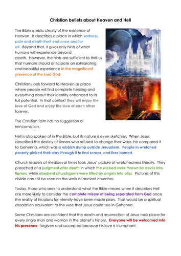 WJEC Eduqas Christianity: The Afterlife: Heaven and Hell - Whole Lesson ...