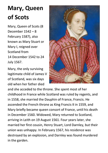 Mary, Queen of Scots Handout | Teaching Resources