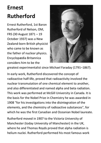 Ernest Rutherford Handout | Teaching Resources