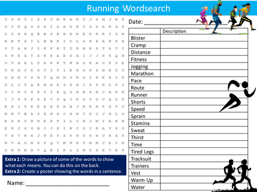 Running Wordsearch PE Sports Starter Activity Homework Cover Lesson ...
