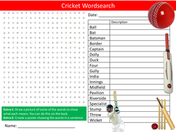 Cricket Wordsearch PE Sports Starter Activity Homework Cover Lesson ...