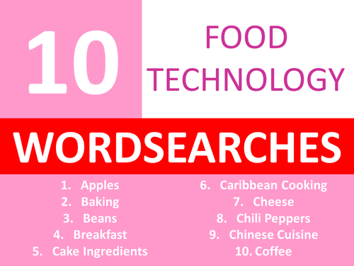 10 Food Technology Wordsearches 4 Keyword Starters Wordsearch Cover ...
