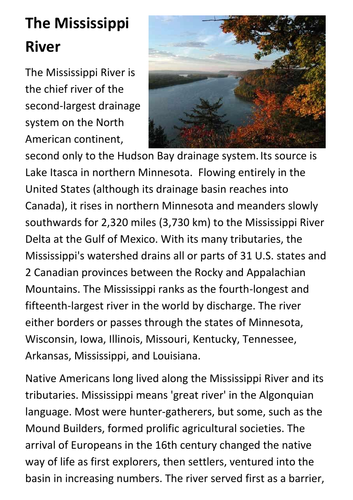 The Mississippi River Handout | Teaching Resources