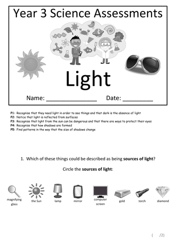 Year 3 Science Assessment: Light + Revision Sheet/Poster | Teaching ...
