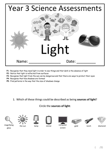 Year 3 Science Assessment: Light + Revision Sheet/Poster | Teaching ...