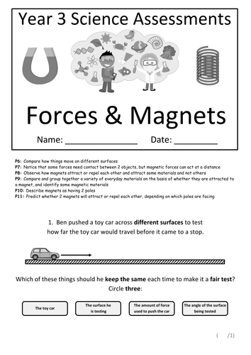 Year 3 Science Assessment: Forces and Magnets + Revision Sheet/Poster ...