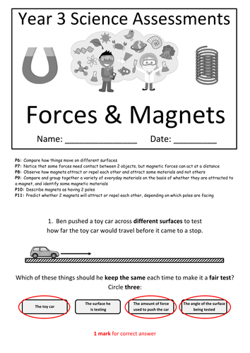 Year 3 Science Assessment: Forces and Magnets + Revision Sheet/Poster ...