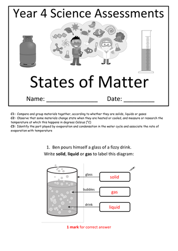 Year 4 Science Assessment: States Of Matter + Revision Sheet/Poster ...