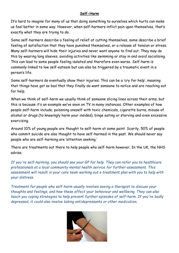Self Harm - Mental Health | Teaching Resources