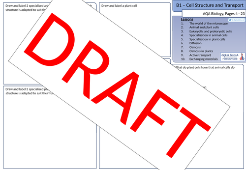New AQA (2016) Biology B1 Cell Structure and Transport - Revision Sheet ...