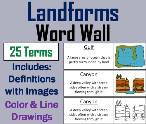 Landforms and Bodies of Water Word Wall Cards | Teaching Resources