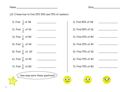 Find 25% 50% 75% of whole numbers | Teaching Resources