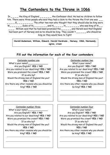Rivals and Claimants to the Throne, 1066 | Teaching Resources