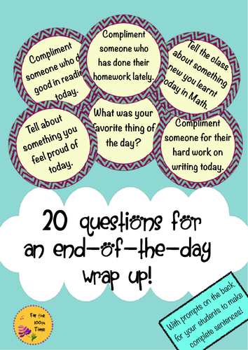 20 Questions for end-of-the-day wrap up | Teaching Resources