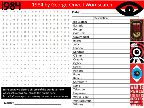 1984 George Orwell Wordsearch Novel Movies English Starter Activity ...