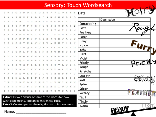 Sensory Touch Words Wordsearch Senses Feelings Starter Activity ...