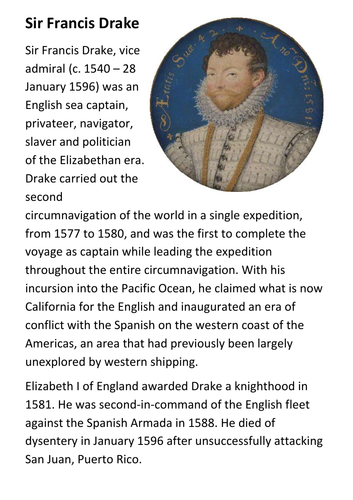 Sir Francis Drake Handout | Teaching Resources