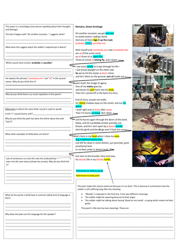 KS3 Poetry: War- analysing and comparing poems | Teaching Resources