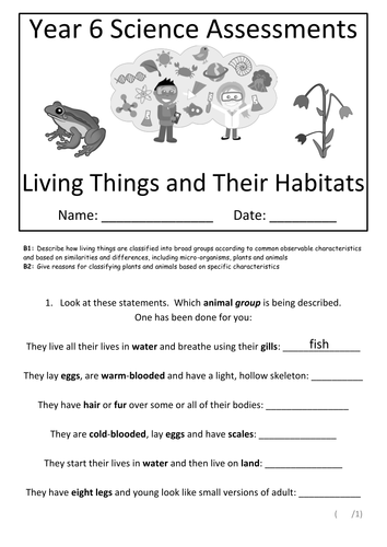 Year 6 Science Assessment: Living Things and Their Habitats + Revision ...