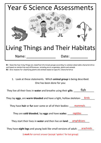 Year 6 Science Assessment: Living Things and Their Habitats + Revision ...