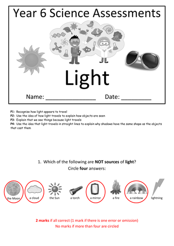 Year 6 Science Assessment: Light + Revision Sheet/Poster | Teaching Resources