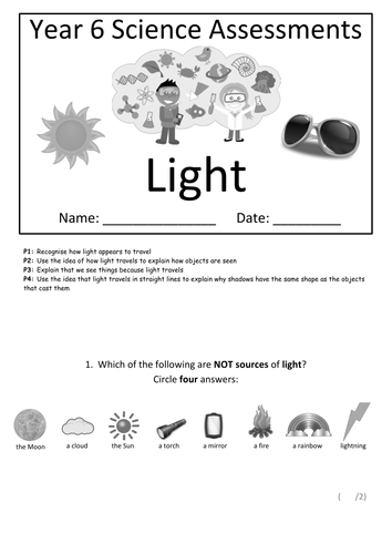 Year 6 Science Assessment: Light + Revision Sheet/Poster | Teaching ...