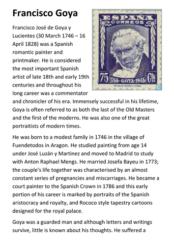 Francisco Goya Handout | Teaching Resources