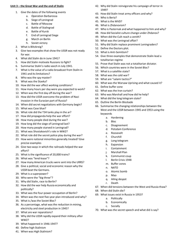 Quizzes on Stalinist Russia | Teaching Resources