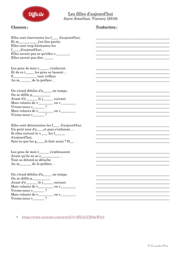 NEW GCSE / A-Level French: song and translation on the topic of ...