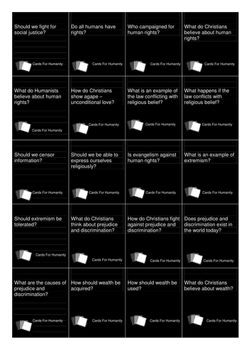 WJEC Eduqas: Issues of Human Rights: Cards For Humanity Revision Game ...