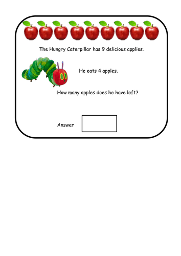 Hungry Caterpillar Word Subtraction Problems | Teaching Resources