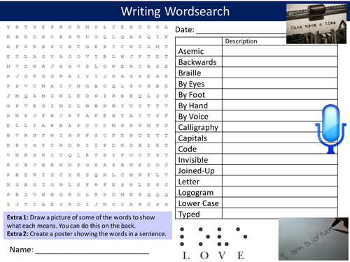 Methods of Writing Wordsearch English Starter Activity Homework Cover ...