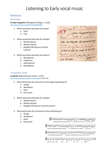 Listening to Early Vocal Music | Teaching Resources
