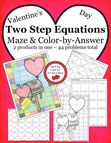 Solving Equations Valentine's Day Math Two Step Equations Maze & Color ...