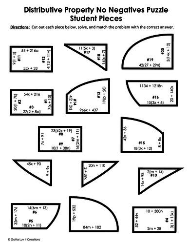 Valentine's Day Math Distributive Property No Negatives Heart Puzzle ...