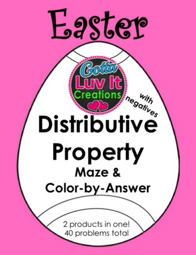 Spring Easter Math Distributive Property (Negs) Maze & Color by Number ...