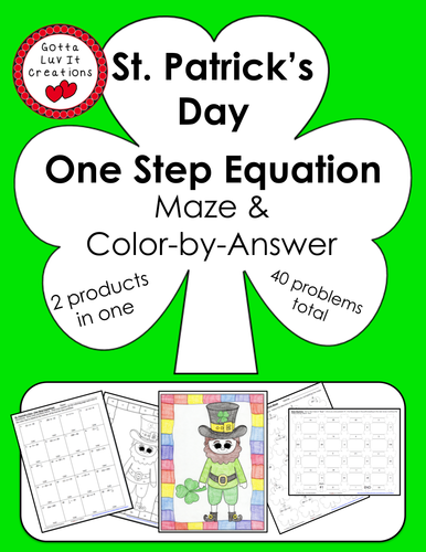 Solving Equations St. Patrick's Day Math One Step Equations (Negs) Maze ...