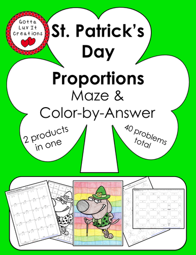 St. Patrick's Day Math Proportions Maze & Color by Number Bundle ...