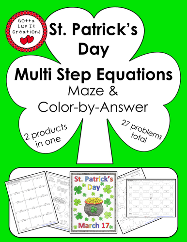 Solving Equations St. Patrick's Day Math Multi Step Equations Maze ...