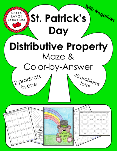 St. Patrick's Day Math Distributive Property (Negs) Maze & Color by ...