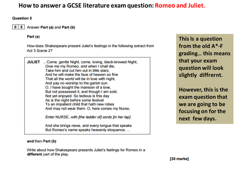Romeo and Juliet GCSE English Literature Exam Question techniques ...