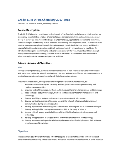 IB DP Chemistry Course Outline - Year Plans | Teaching Resources