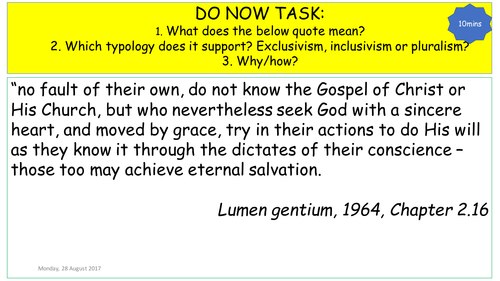 New A Level OCR Developments in Christian thought Lesson 4 Inclusivism ...