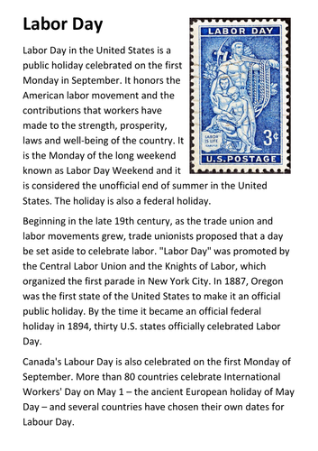 Labor Day Handout | Teaching Resources