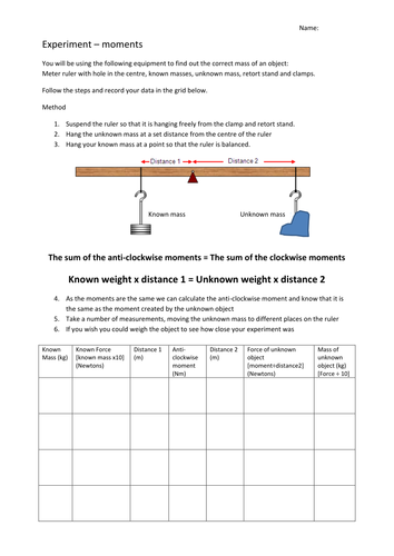 Using Moments to determine the mass of an object | Teaching Resources
