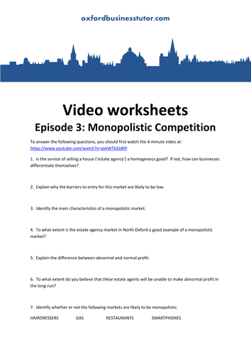 Monopolistic Competition in Oxford: video-based worksheet | Teaching ...