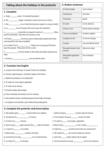 KS4 Spanish - Holidays: preterite practice | Teaching Resources