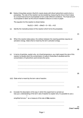 New AQA AS Required practical 3- Rates of reaction | Teaching Resources